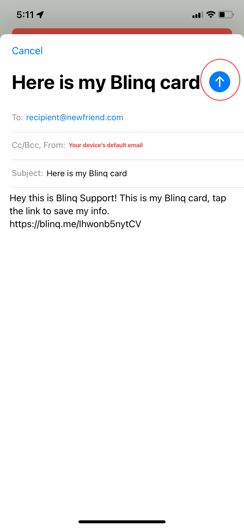 Sharing a Blinq Card via email – Blinq