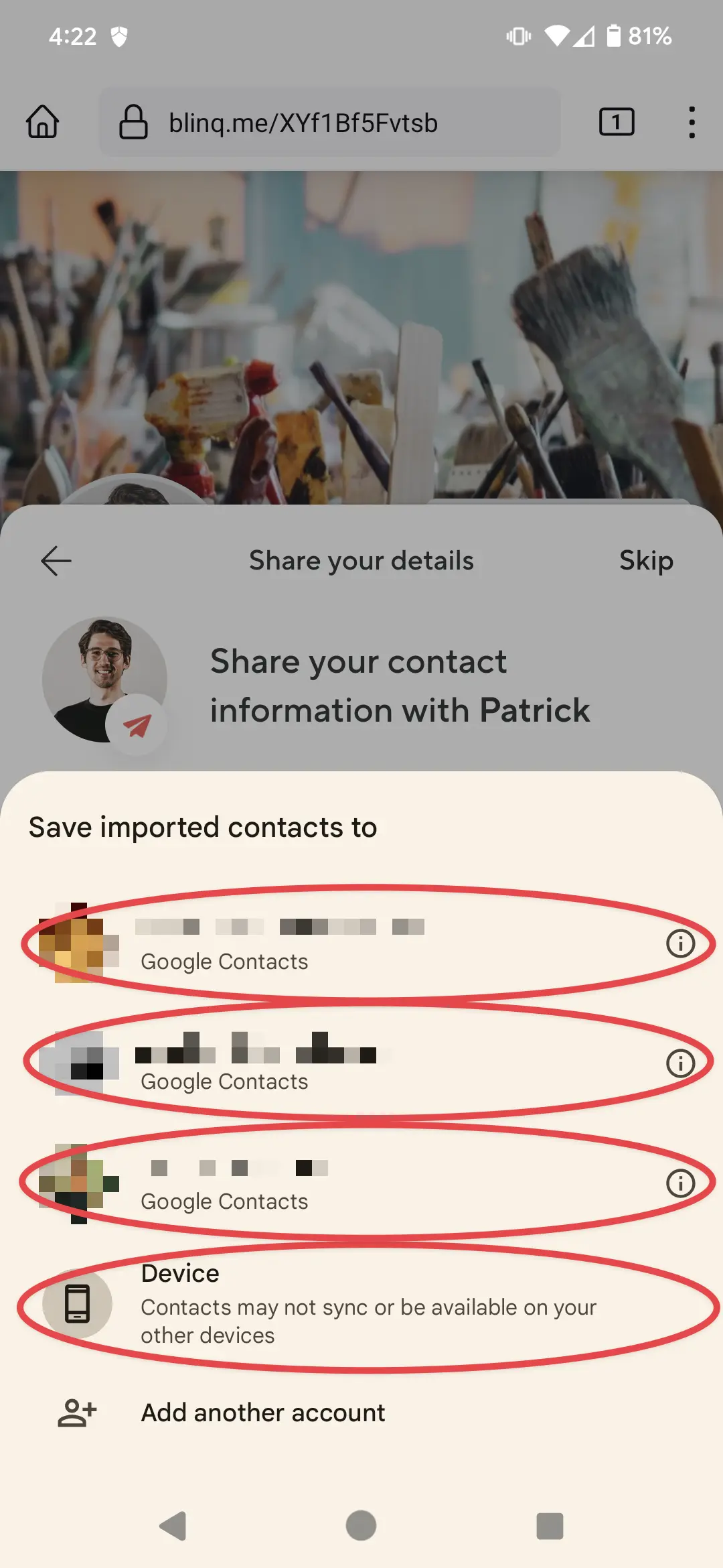 Saving a Contact to an Android device – Blinq